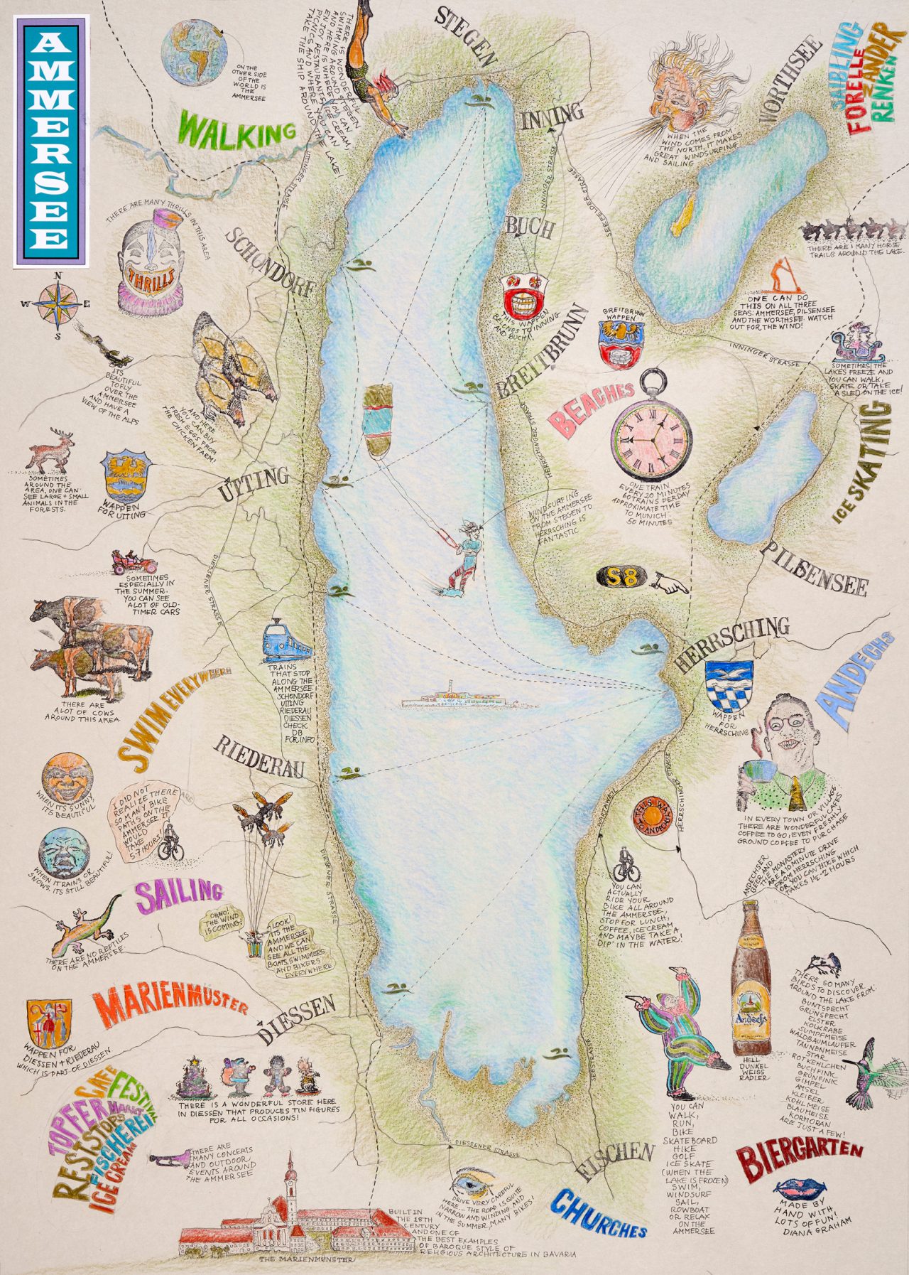 HANDDRAWN MAP OF AMMERSEE – Diana Graham - design and marketing ...